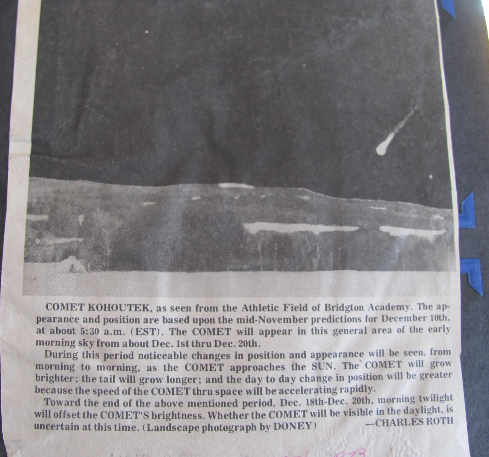 Nanny's Diaries: December 10 - 13, 1973 Comet Kohoutek