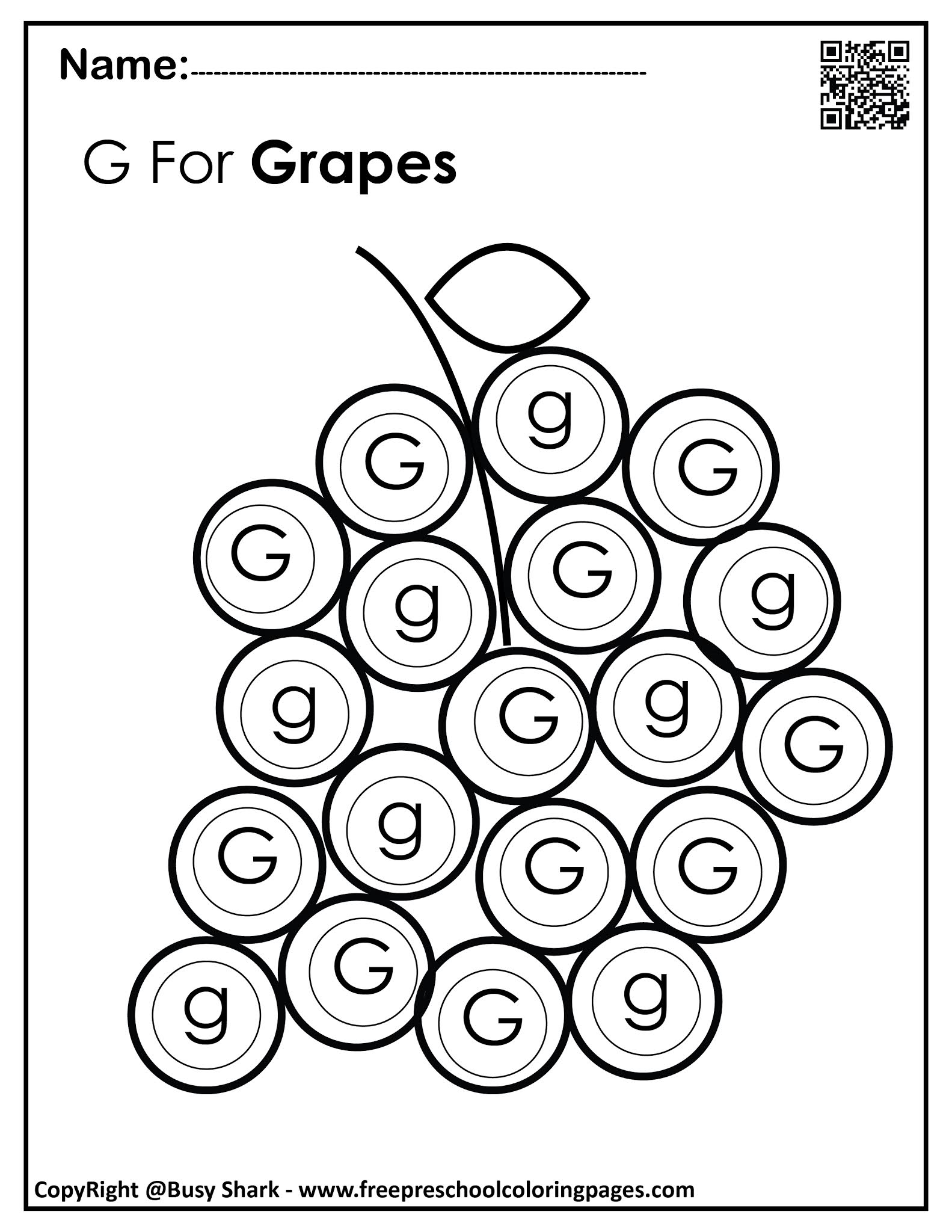 Set of Letter G "10 free Dot Markers coloring pages"