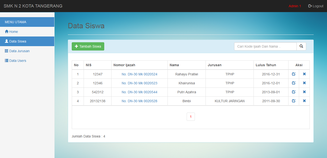 Source Code PHP MySQL Aplikasi Data Alumni SMK