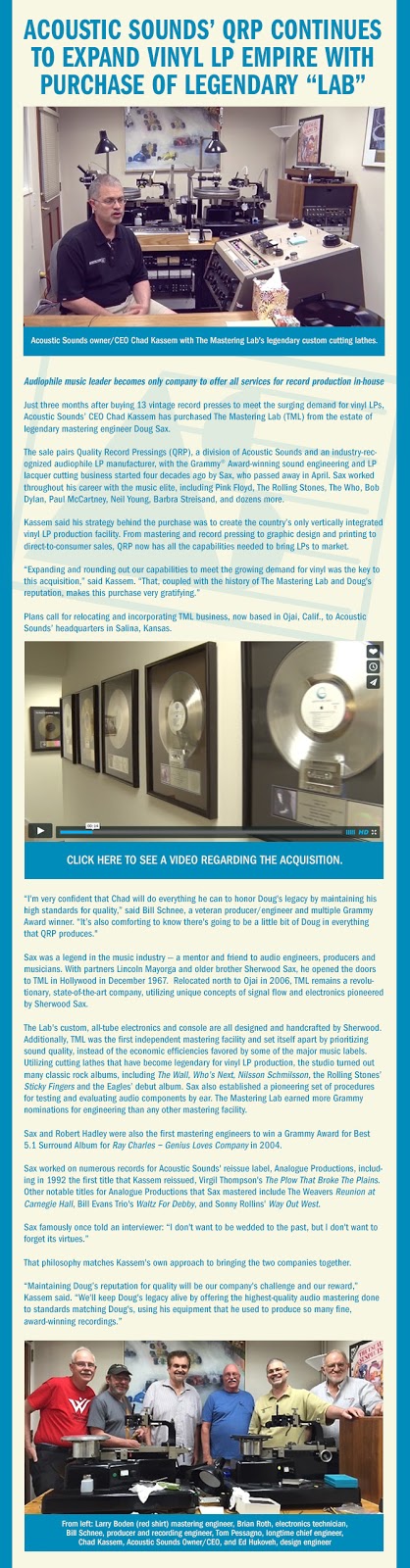 Acoustic Sounds acquires Doug Sax’s The Mastering Lab – M & S ...