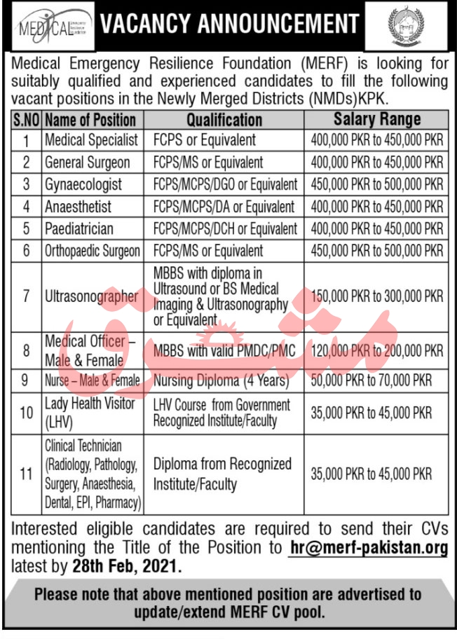 Medical Emergency Resilience Foundation MERF Jobs 2021 in Pakistan ...
