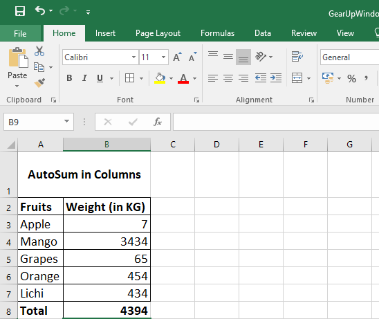 How To Use Autosum Function In Microsoft Excel Gear Up Windows 1110