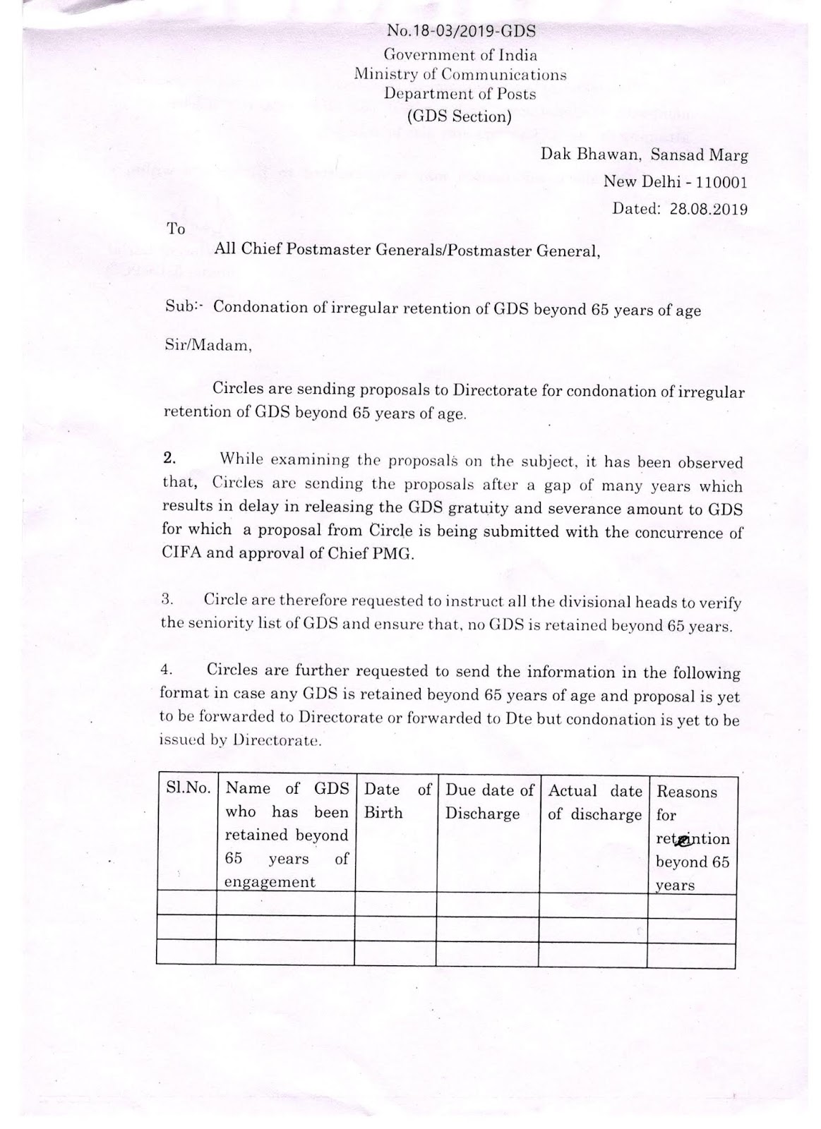 Condonation Of Irregular Retention Of GDS Beyond 65 Years Of Age condonation-of-irregular-retention-of-gds-beyond-65-years-of-age