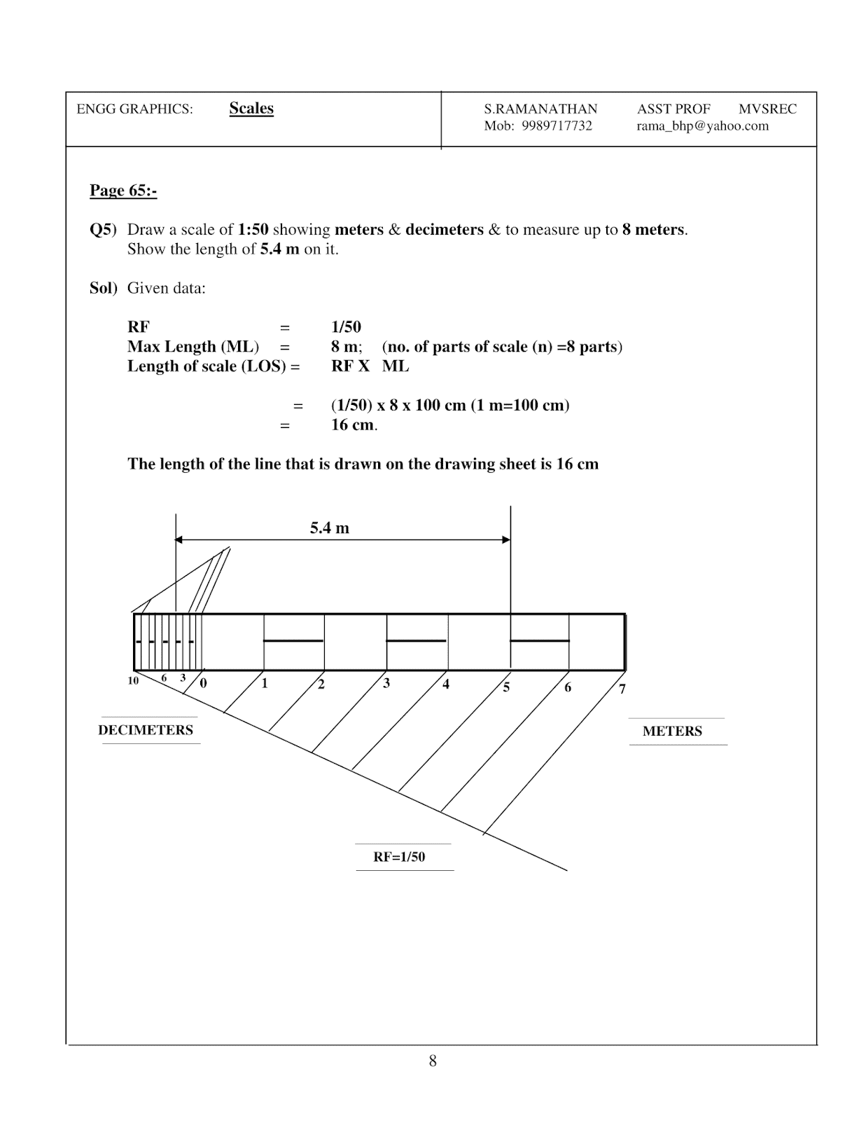 Draw a scale of 1:50 showing meters & decimeters & to measure up to 8 ...