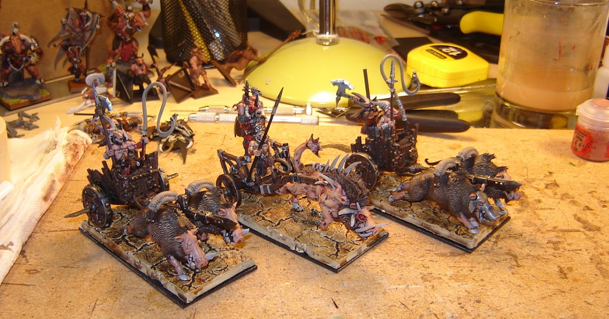 The Company of the Damned: Tuskgor Chariot and Wargor on Razorgor Chariot