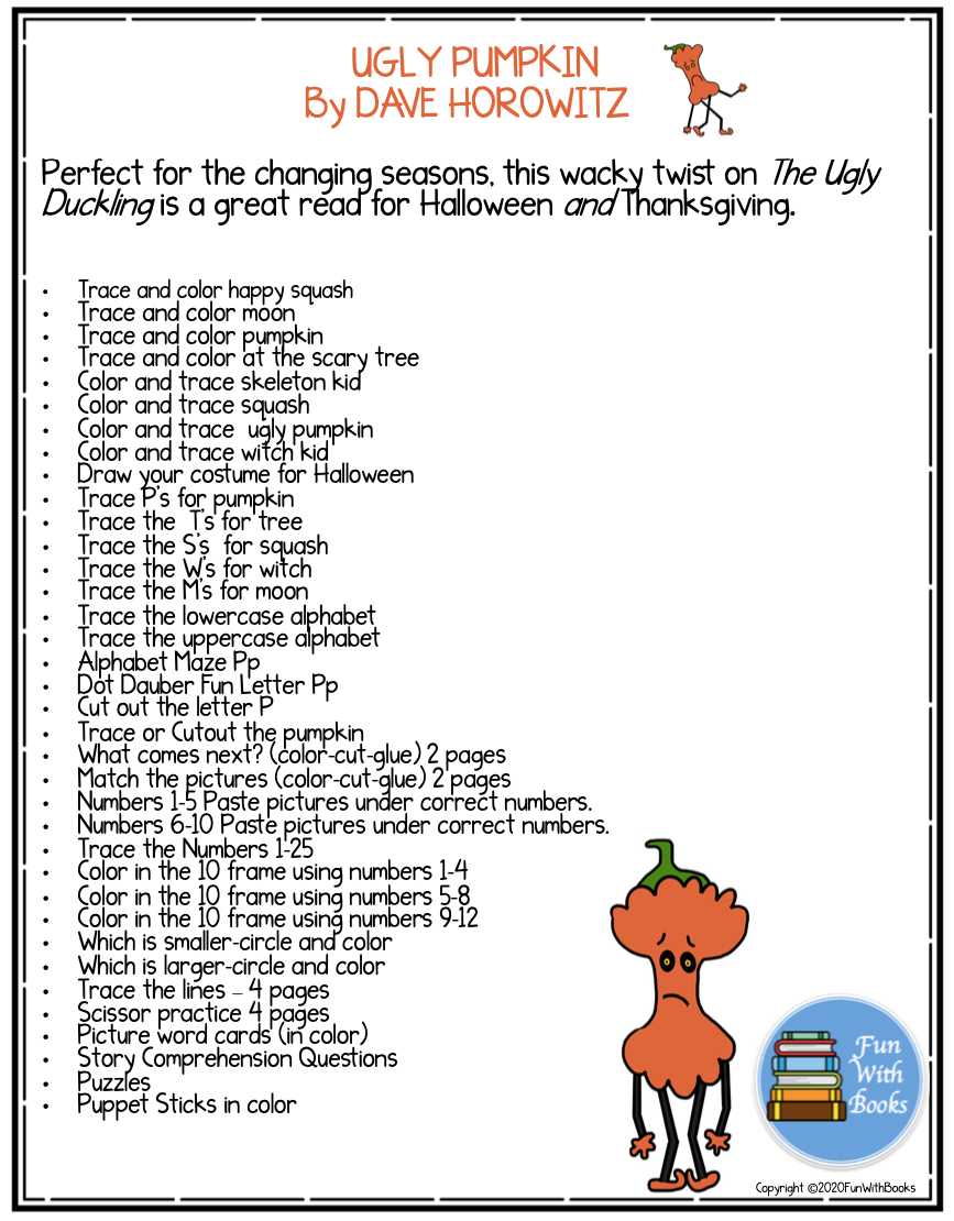THE UGLY PUMPKIN BOOK UNIT ~ Book Units by Lynn