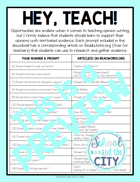 Opinion Writing with Text-Based Evidence - School and the City