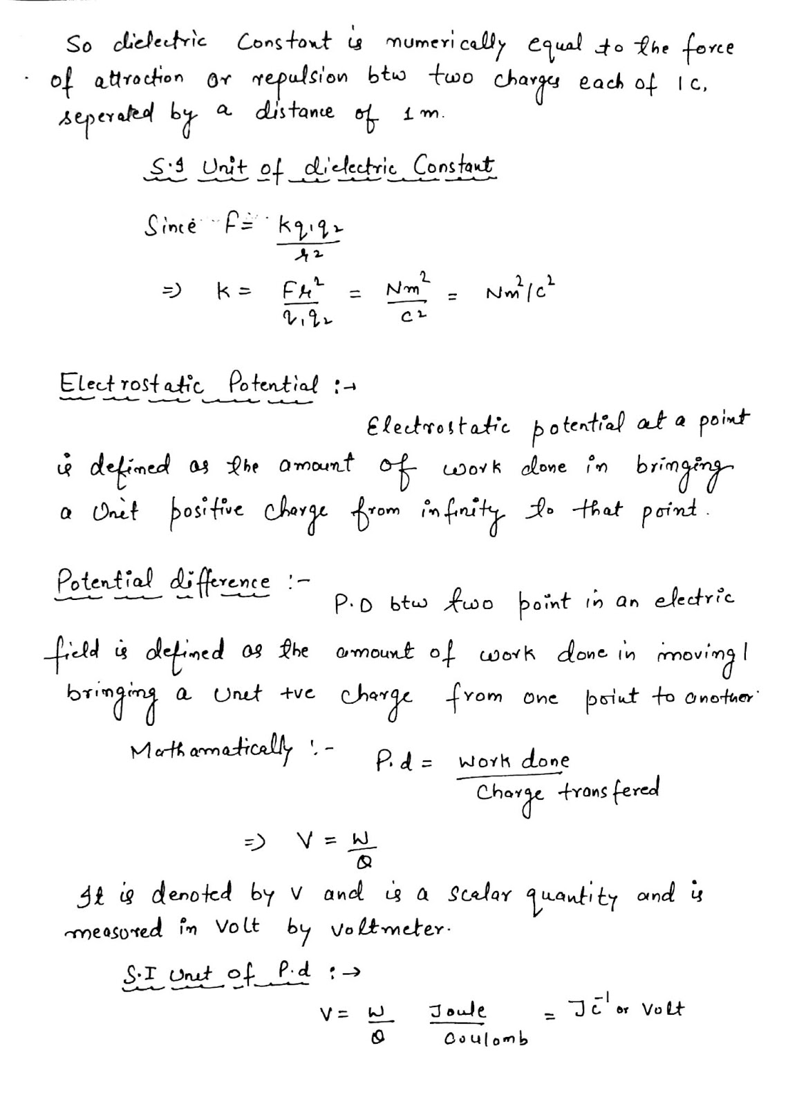 Electricity Handwritten Notes for Class 10 Science