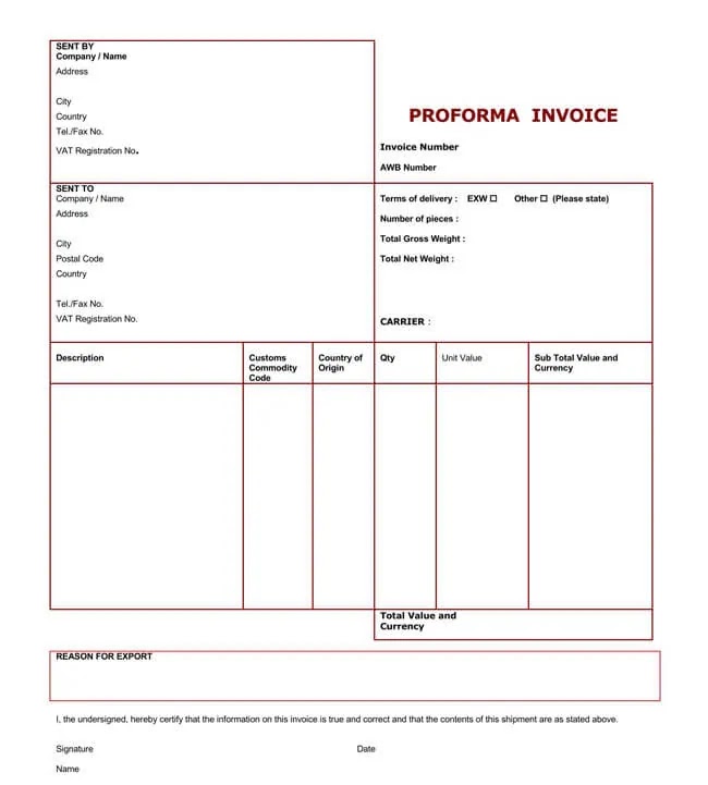 Proforma Invoice Sample Doc - Invoice Template