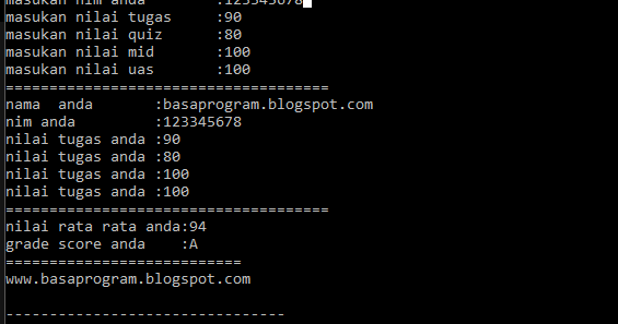 Program menghitung nilai akhir