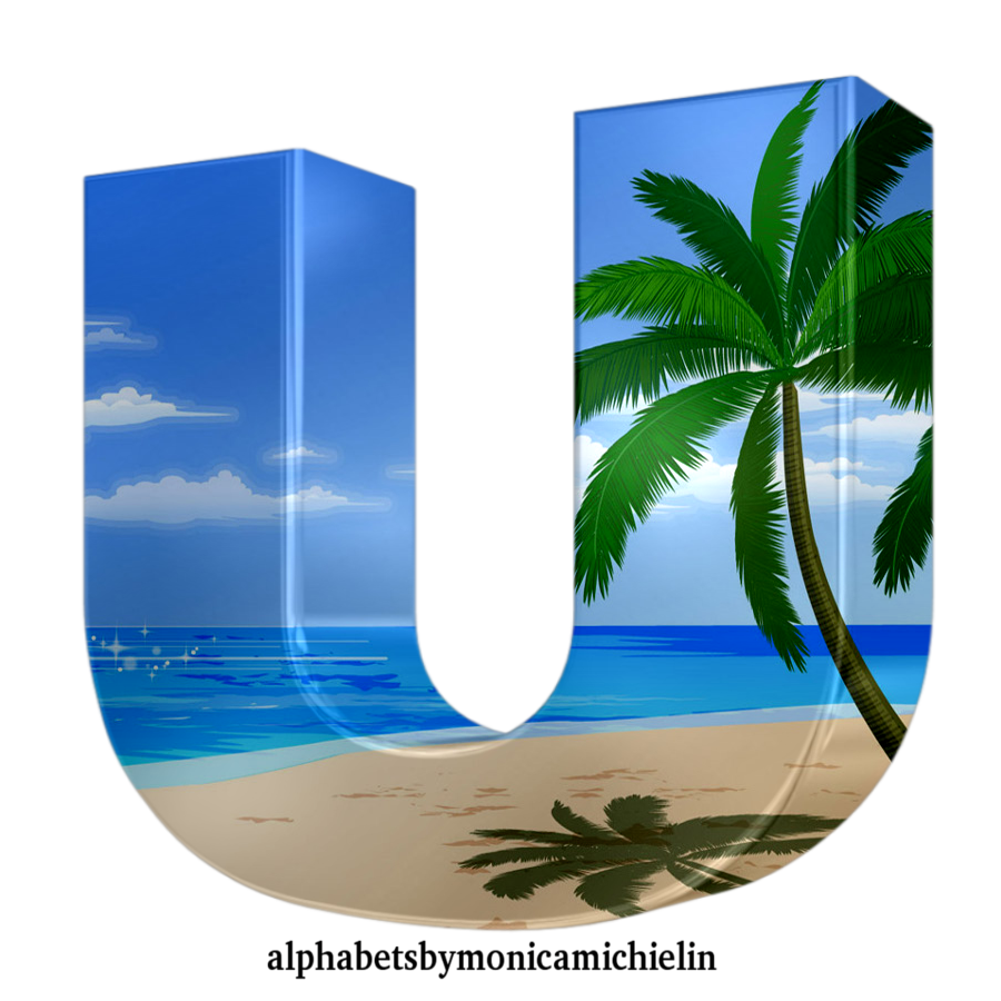 M. Michielin Alphabets: BEACH SAND BLUE WATER PALM TREE CARTOON 3D FONT ...