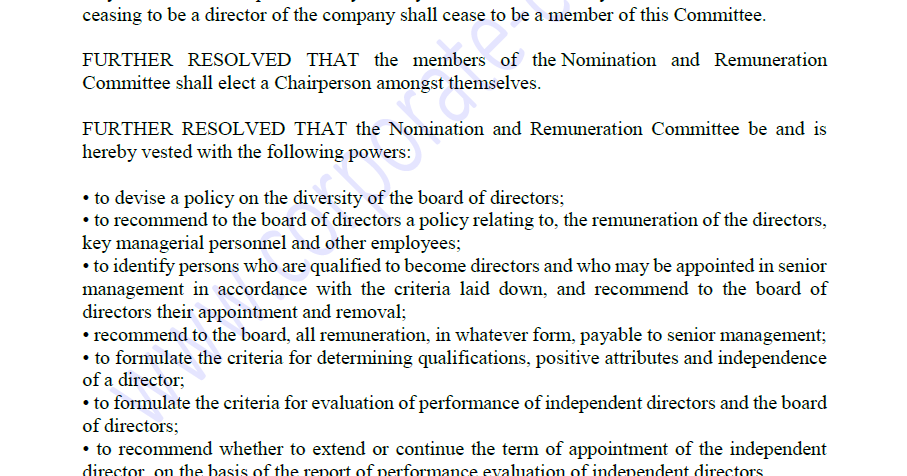 Nomination & Remuneration Committee Constitution Resolution