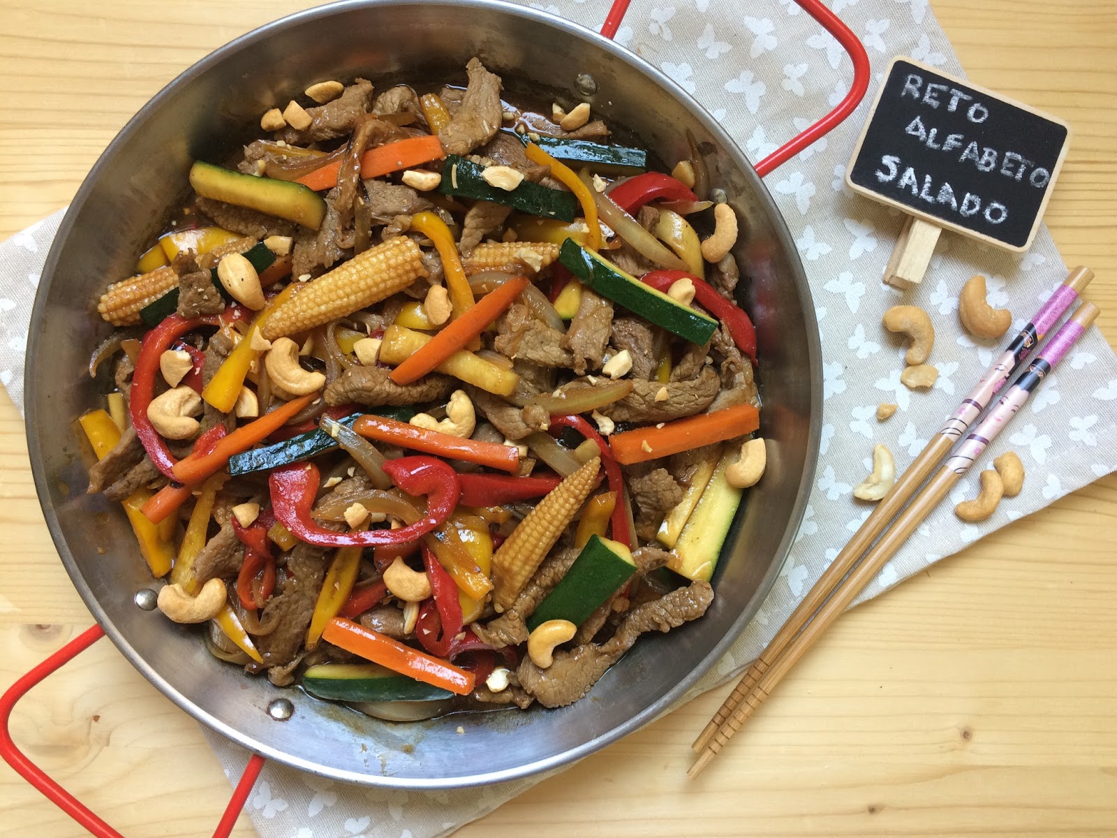 Chop Suey de ternera con verduras y anacardos. Reto Alfabeto Salado