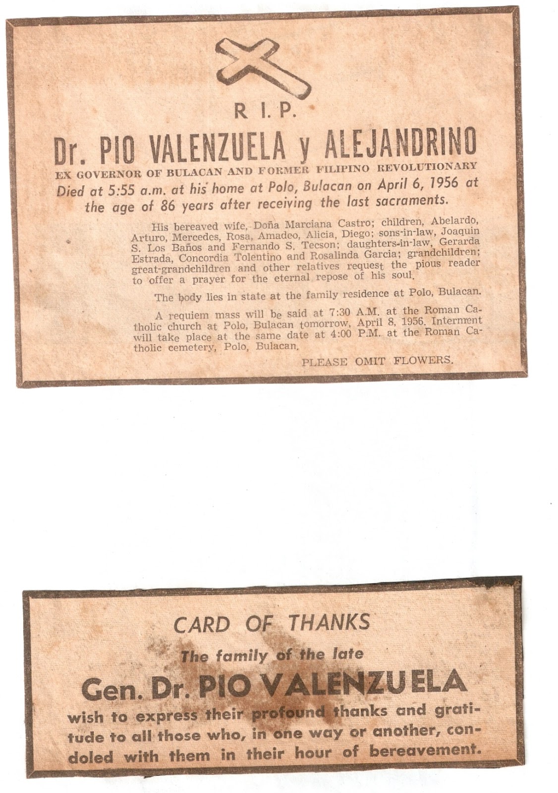 Pio Valenzuela @ 150: Pagpanaw Dr. Pio Valenzuela (1956)