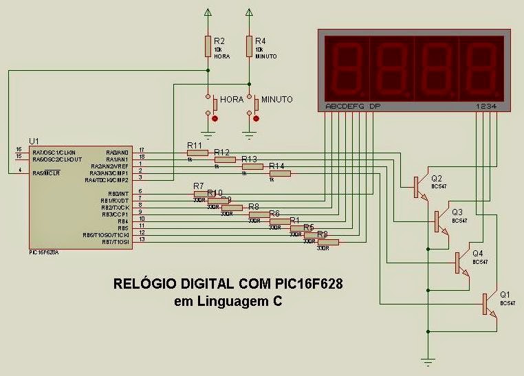 Eletrônica & Microcontroladores: Relógio Digital com PIC16F628 em Linguagem C