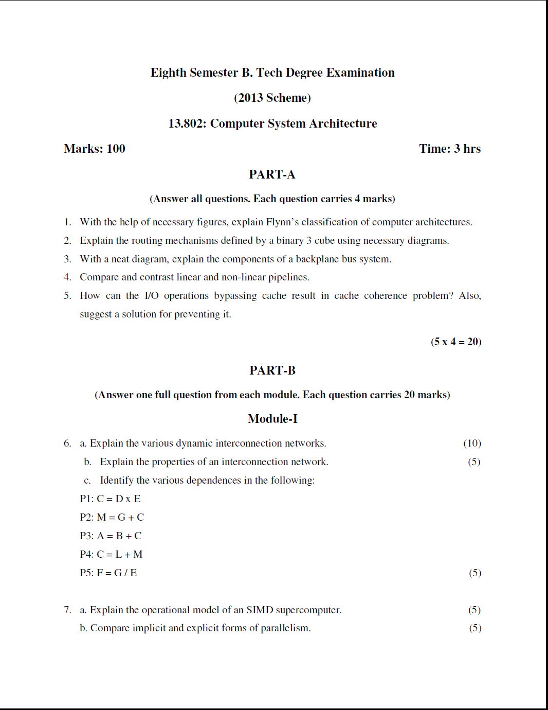 Kerala University B.Tech Computer System Architecture 2016 Question ...