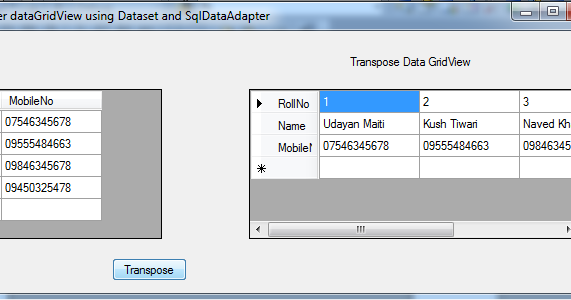 How To Transpose One Datagridview To Another Datagridview Using Dataset