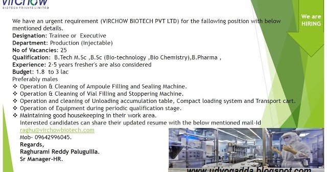 UDYOG ADDA: VIRCHOW BIOTECH PVT. LTD - Urgent Requirement for Freshers ... UDYOG ADDA: VIRCHOW BIOTECH PVT. LTD - Urgent Requirement for Freshers ...