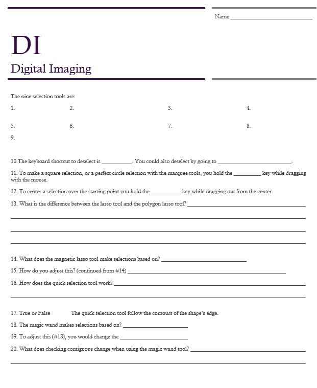 Miss Cabral's BHS Artists: Digital Imaging I: Selection Tools and Worksheet