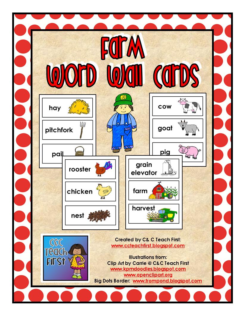 Clip Art by Carrie Teaching First: Farm Word Wall Vocabulary Cards