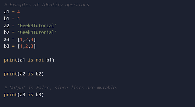 Geek4Tutorial.com: Python Operators