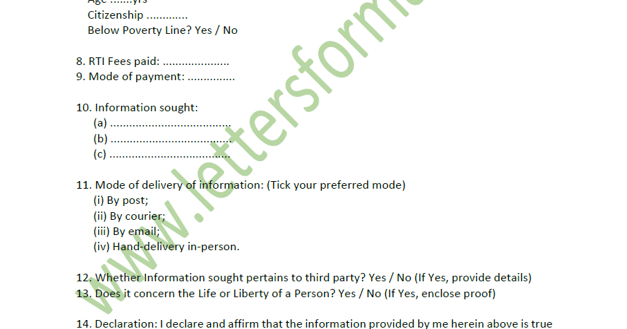 Right to Information (RTI) Application to Bank Authority (Sample)
