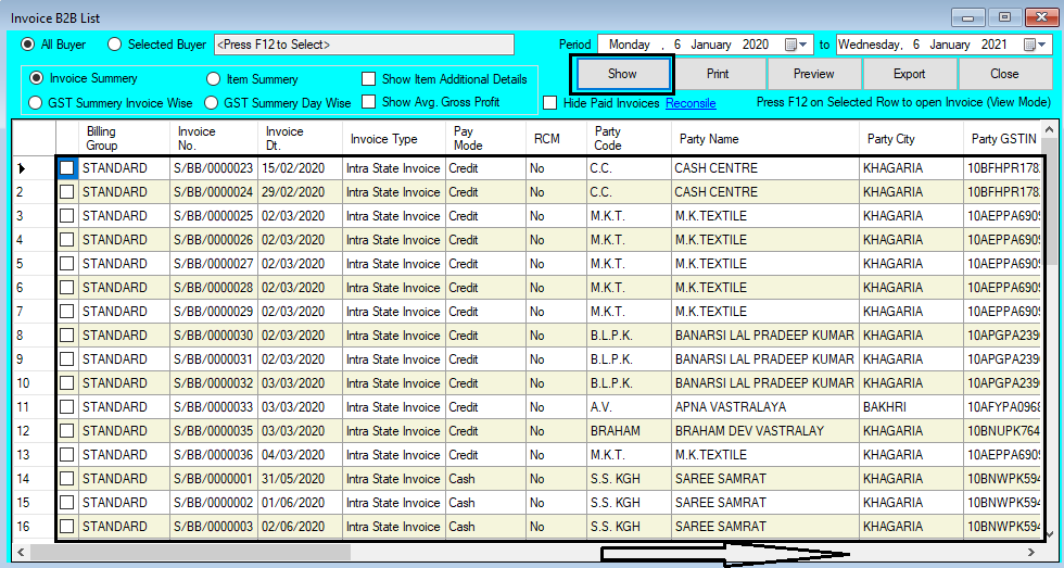 Invoice B2B List Report Help Guide