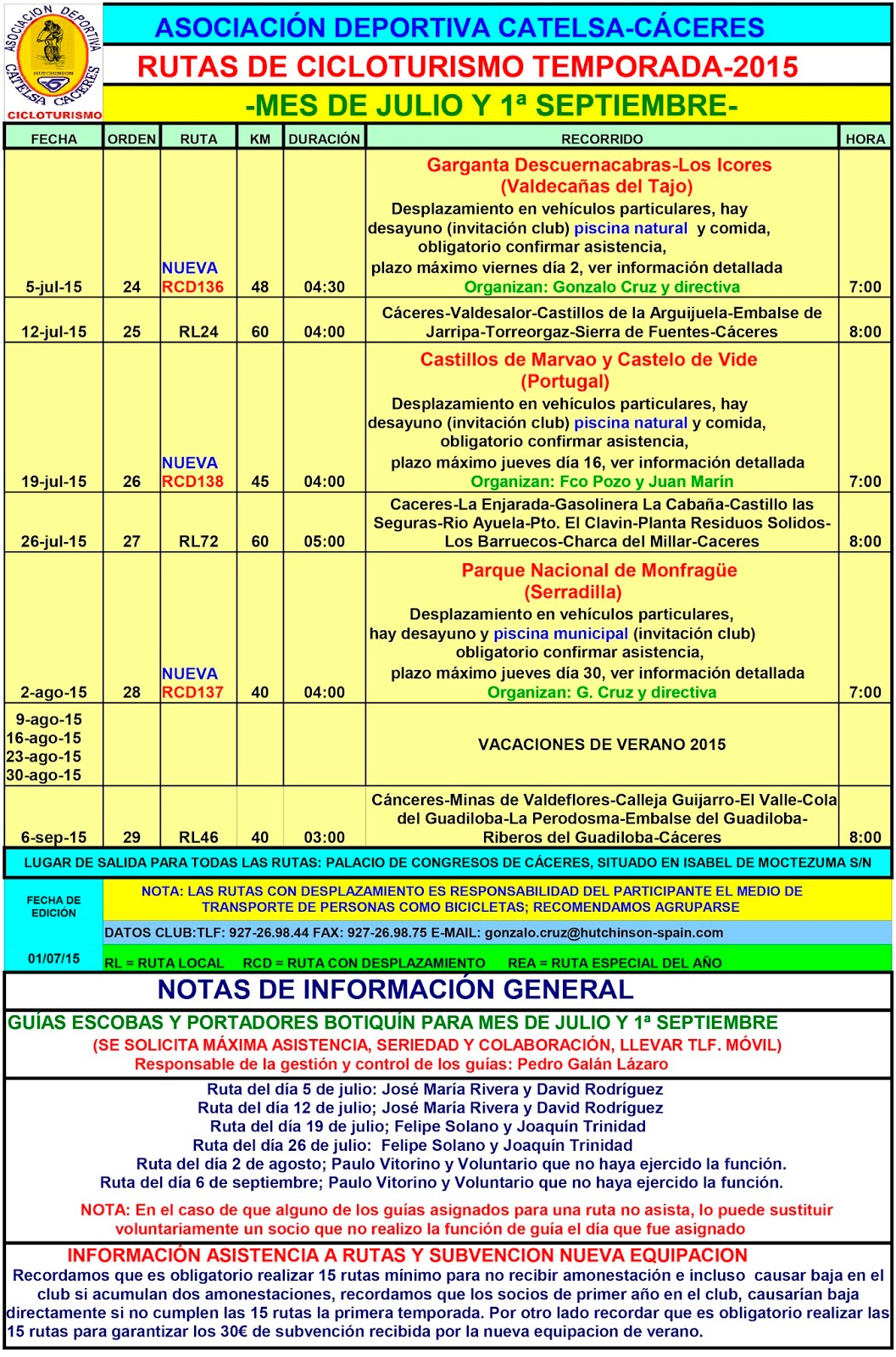 Club de BTT Catelsa Cáceres: Rutas programadas