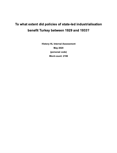 History IA (Historical Investigation) Example - Grade 7