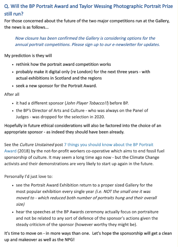 MAKING A MARK: No BP Portrait Award in 2021 and 2022