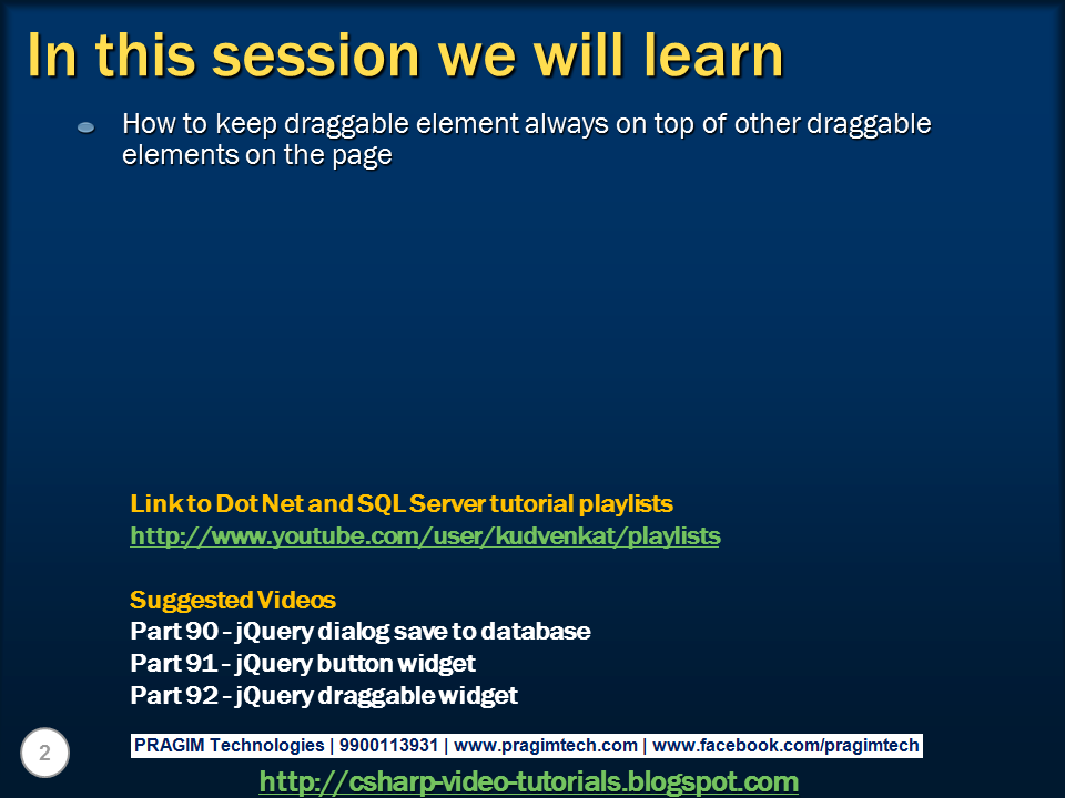 Sql server, .net and c# video tutorial: Draggable element on top Sql server, .net and c# video tutorial: Draggable element on top