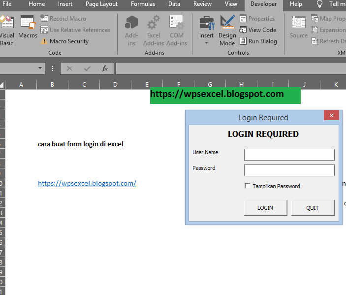 Membuat Form Login Diexcel | WPS EXCEL