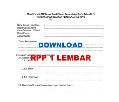 Download Contoh RPP 1 Lembar (Format Kosong) | FORMAT ADMINISTRASI DESA