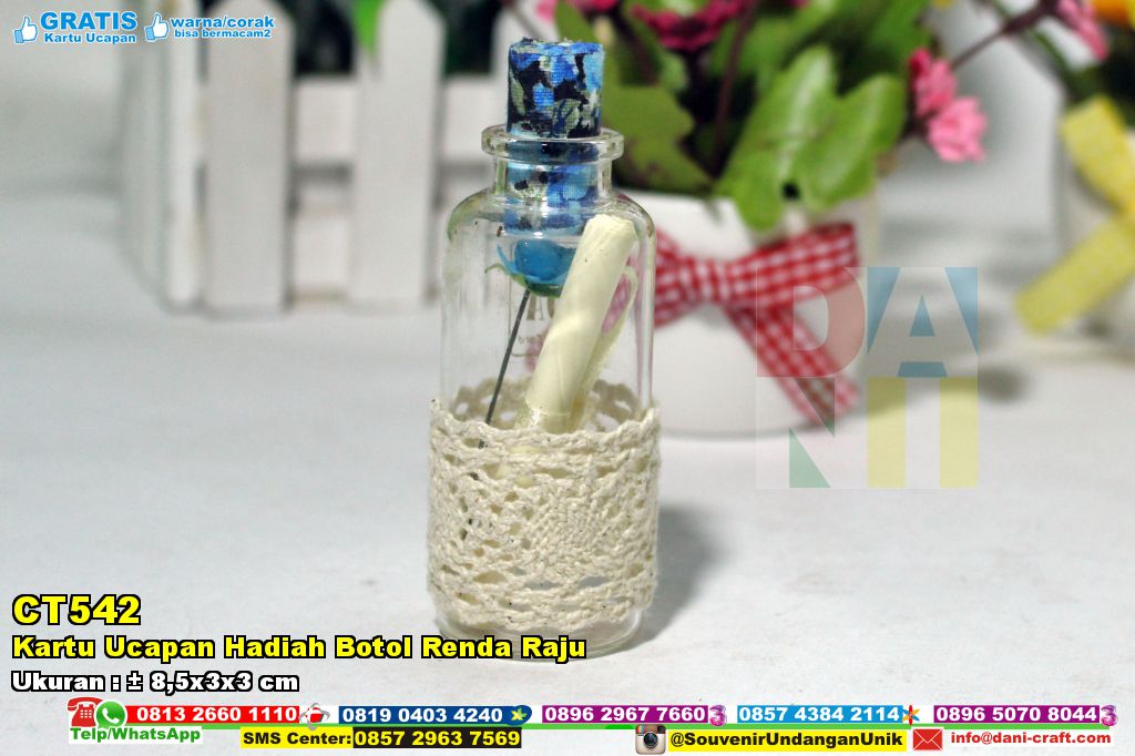 Kartu Ucapan Hadiah Botol Renda Raju | Souvenir Pernikahan