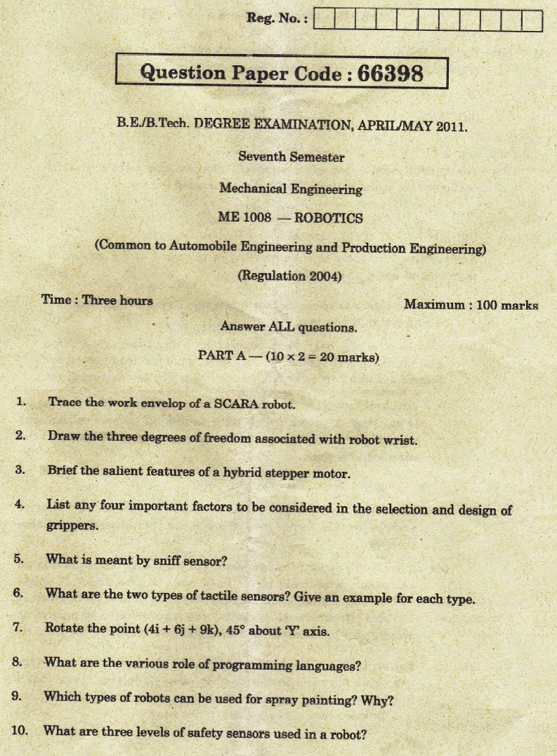ME 1008 - Robotics B.E Mechanical: Anna University Chennai 07th ...