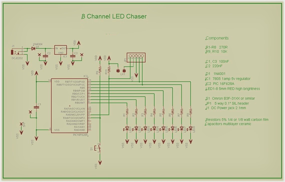 Do It Yourself : 8 Channel LED Chaser with 16F628A Microcontroller