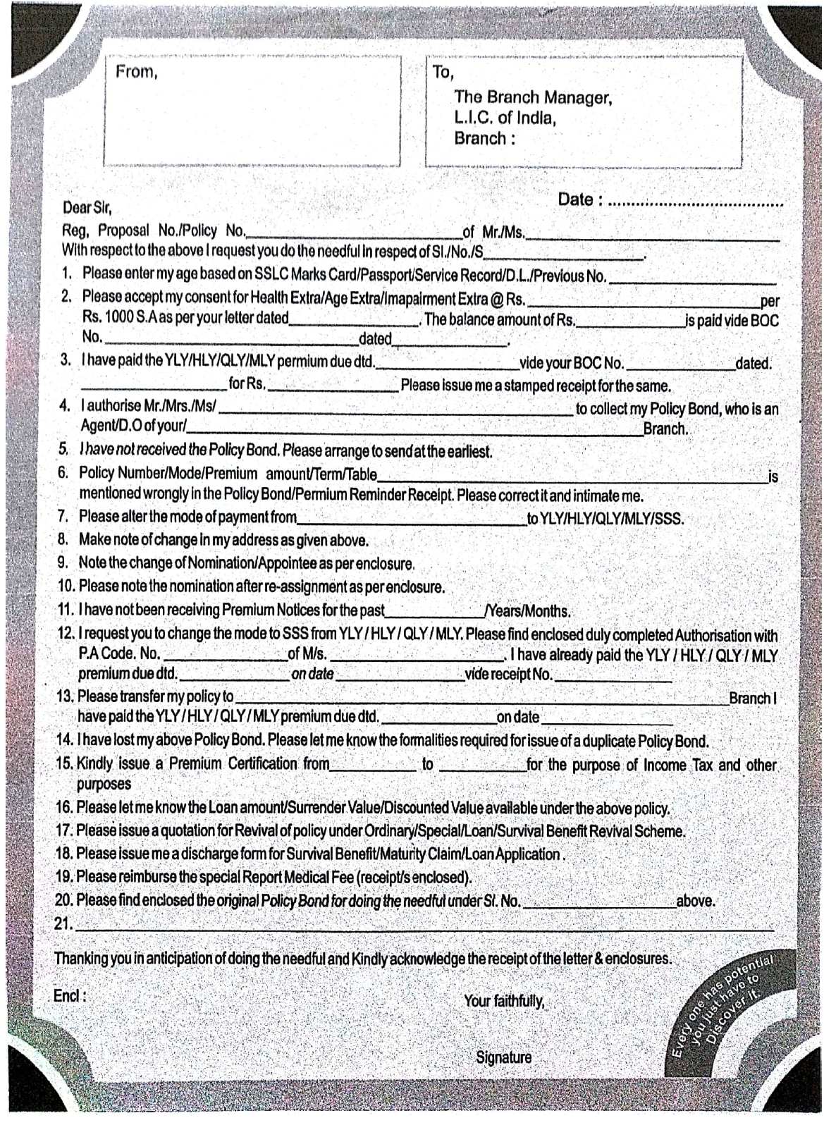 LIC Forms download - LIC All in one form - 21 services in one form ...