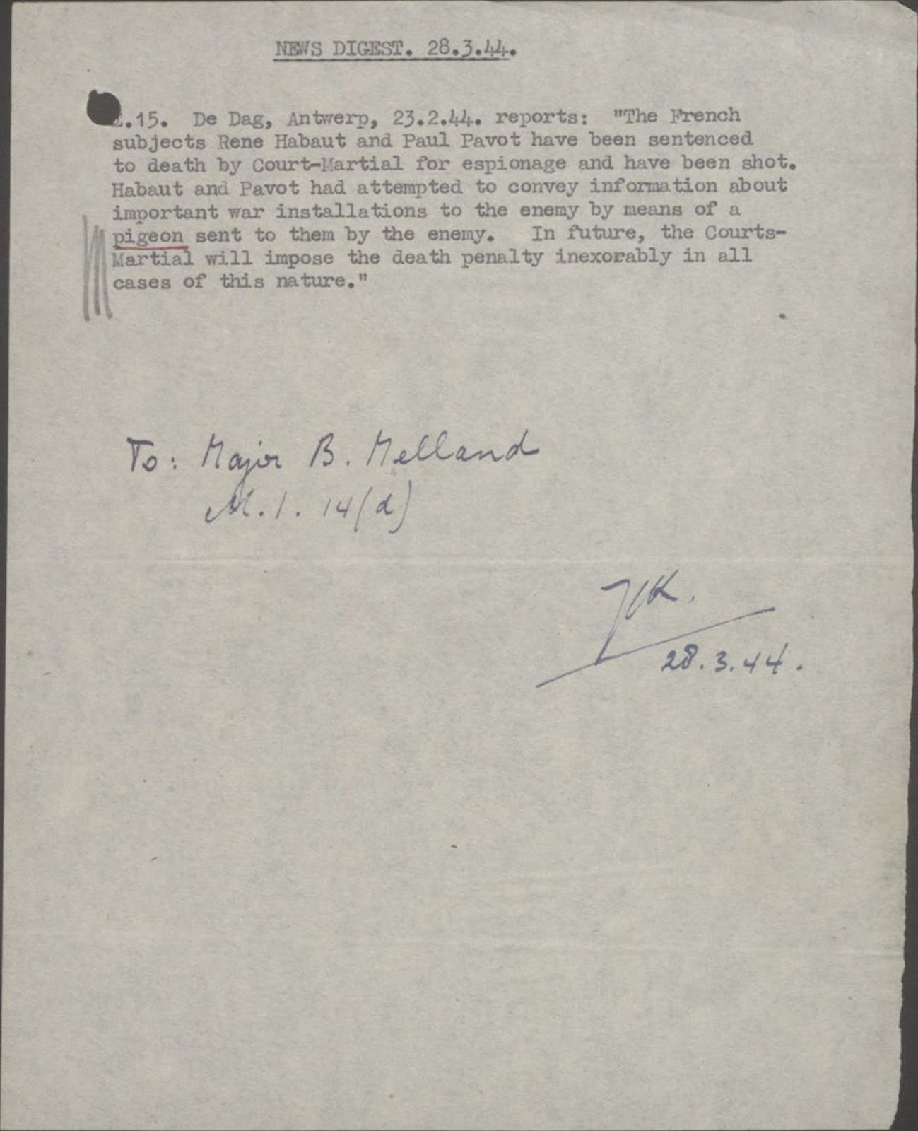 World War 2 History and the WW2 Pigeons: Pigeon message identifies ...