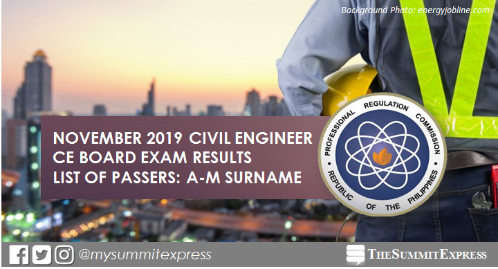 LIST OF PASSERS: A-M November 2019 Civil Engineer CE board exam result