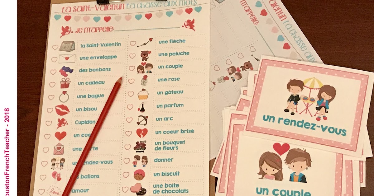 La Saint Valentin Scavenger Hunt French Valentine's Day Vocabulary Game ...