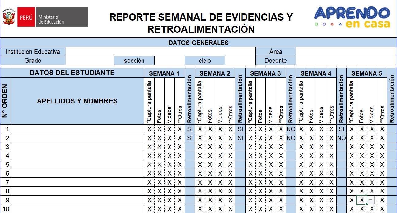 Reporte semanal de evidencias y retroalimentación - Aprendo En Casa ...