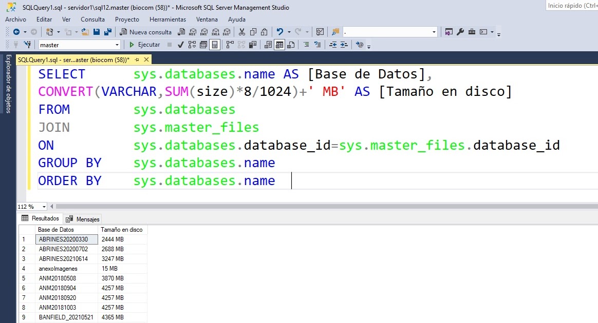 ¿Como saber el tamaño de la base de datos desde el SQL Manager en MS-SQL?