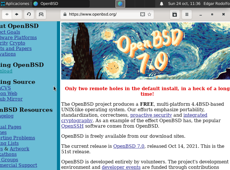 Edgar Rodolfo: OpenBSD 7.0, Slim, Xfce en Español/Spanish