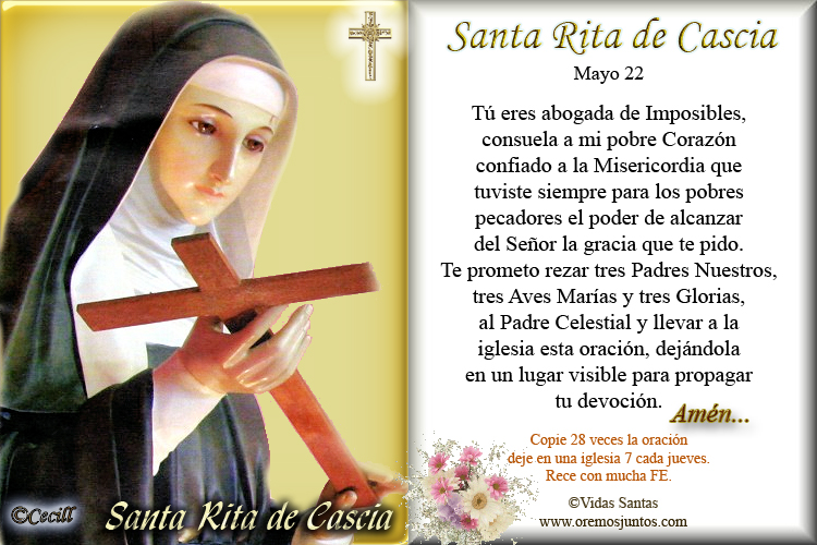 Vidas Santas: Estampita Oración a Santa Rita de Casia
