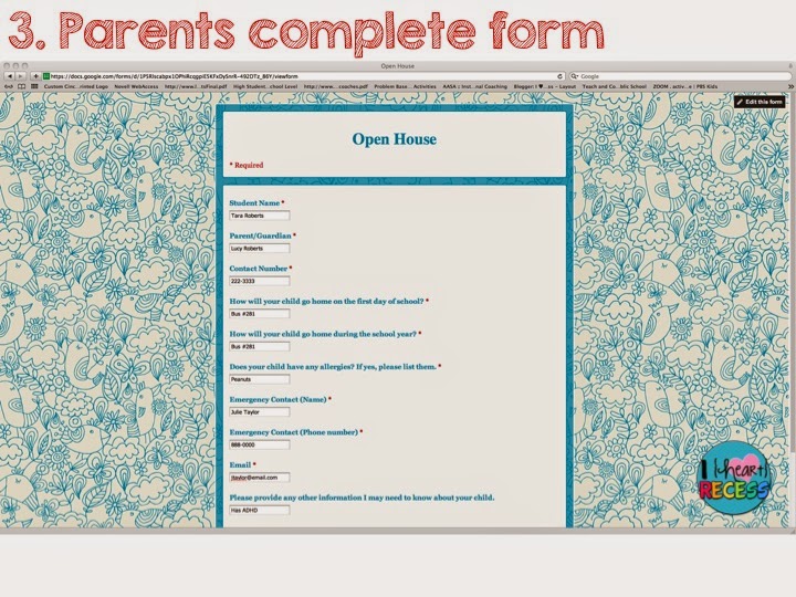 Google Form for Open House - I {heart} Recess