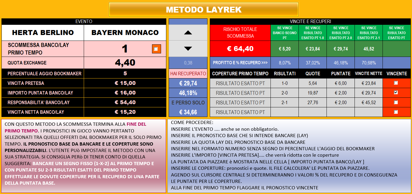 METODO LAY CON RECUPERO - Excel Betting Store