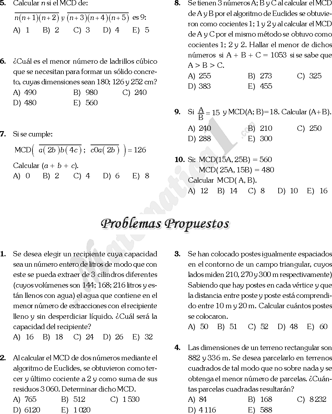 MAXIMO COMUN DIVISOR Y MINIMO COMUN MULTIPLO EJERCICIOS RESUELTOS PDF