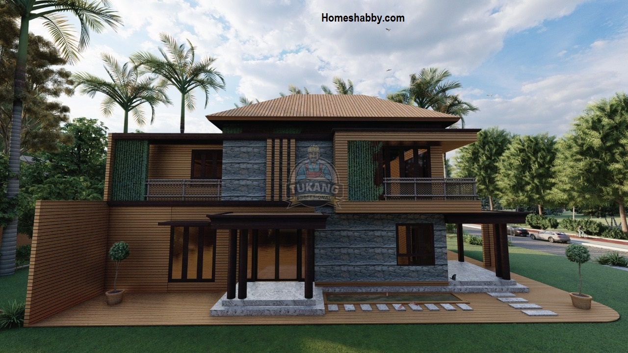 Desain Rumah Kayu Modern Tropis 2 Lantai Ukuran 12 x 8 meter ...