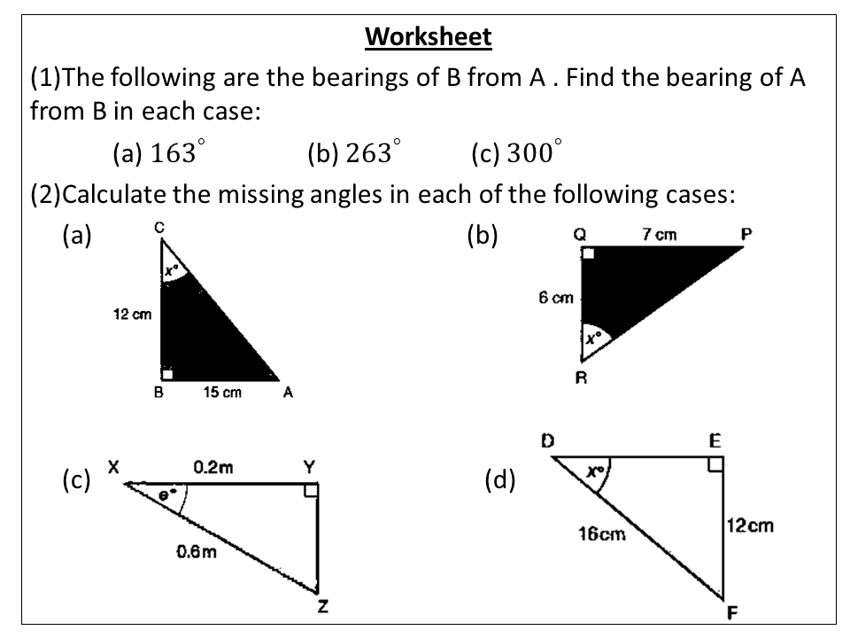 Math 9: CHAPTER 7: BEARINGS and TRIGONOMETRIC RATIOS