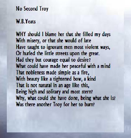 AD's English Literature : W. B. Yeats' "No Second Troy" as a Love Poem